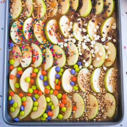 Sheet Pan Caramel Apples - Sliced and ready to eat!